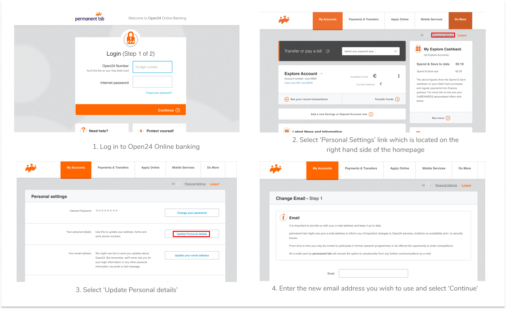Manage your Open24 details | permanent tsb