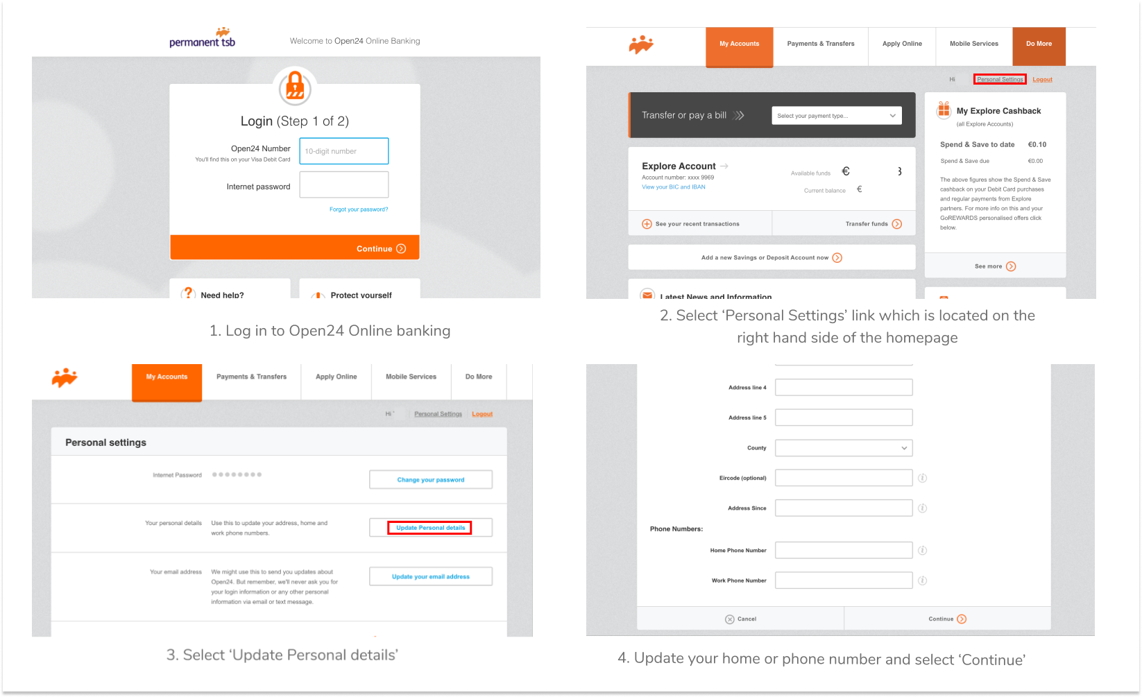 Manage your Open24 details | permanent tsb